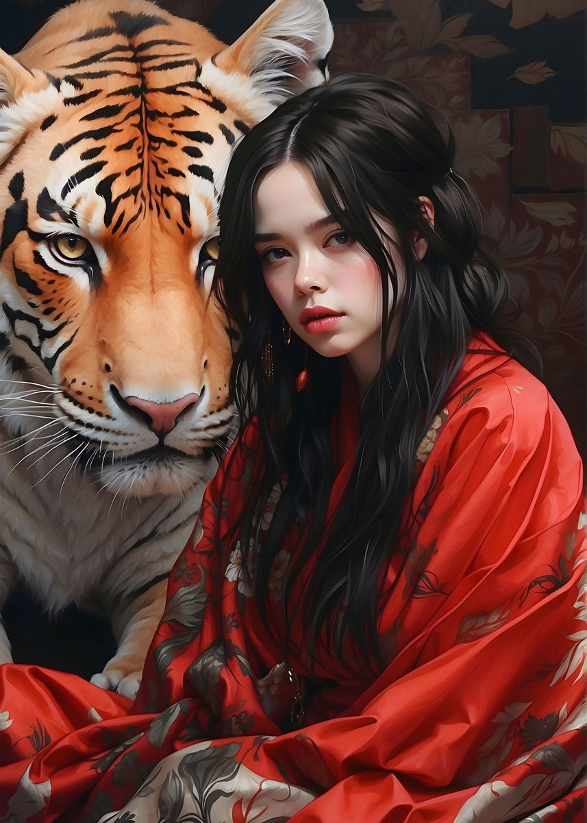 'Billie and Tiger' Poster, picture, metal print, paint by Illustration ...