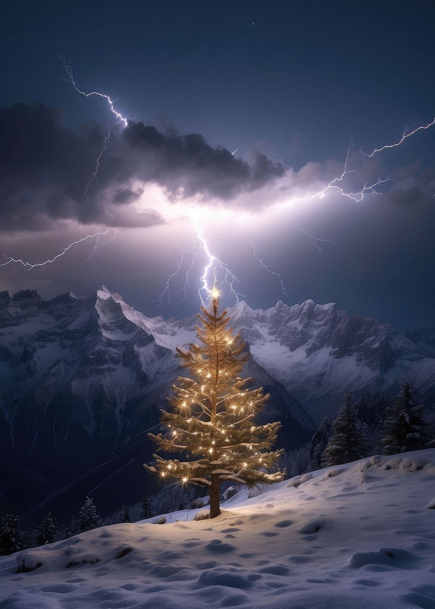 'Christmas Lightning Strike' Poster, picture, metal print, paint by ...