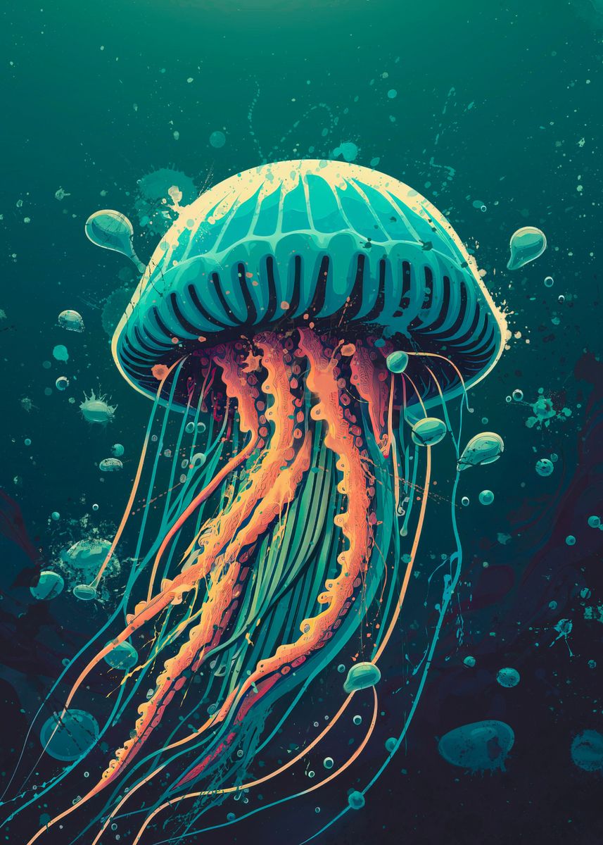 'Retro Jellyfish Poster' Poster, picture, metal print, paint by lumale ...