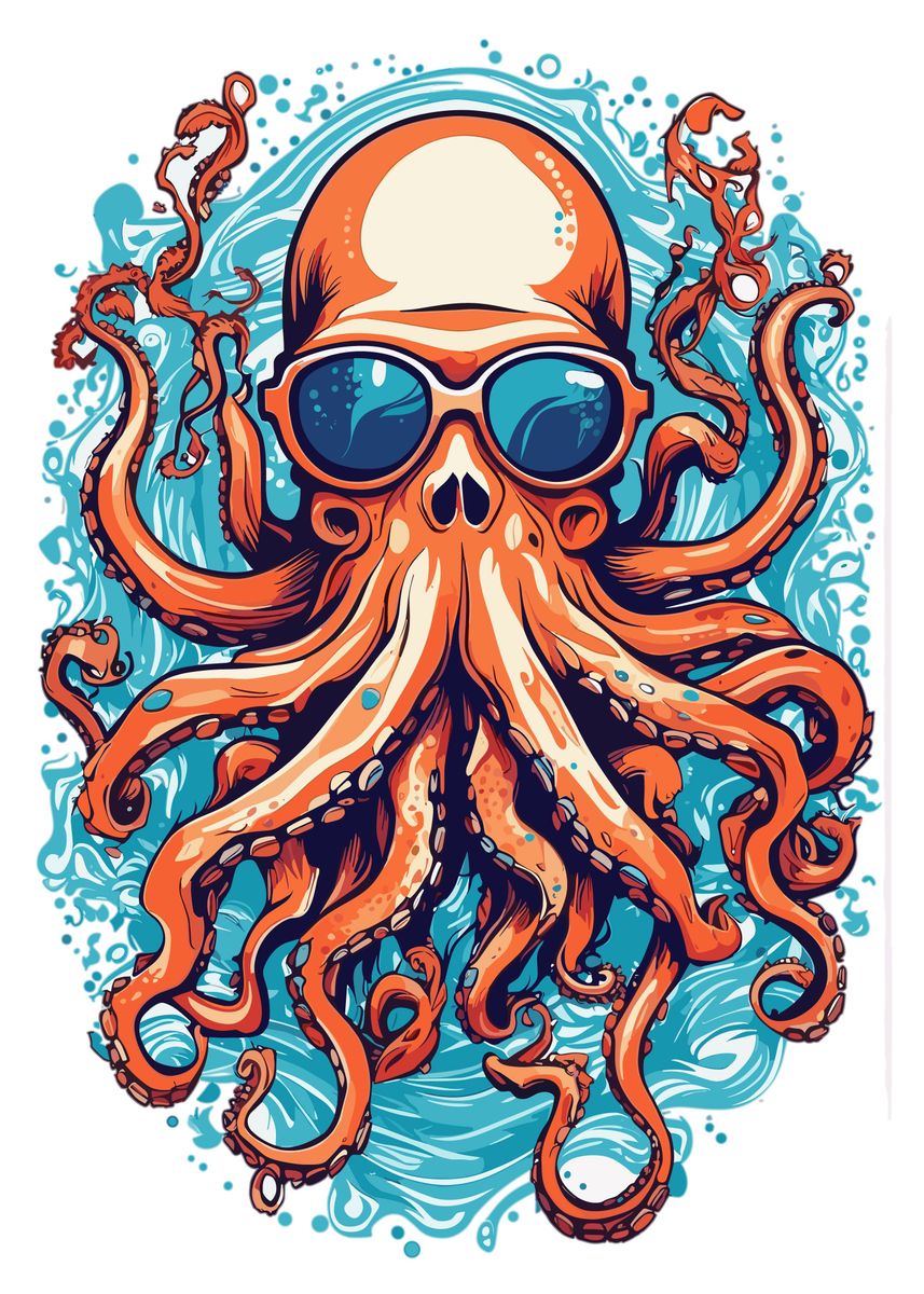 'Cool Octopus Colorful Art' Poster, picture, metal print, paint by Juna ...
