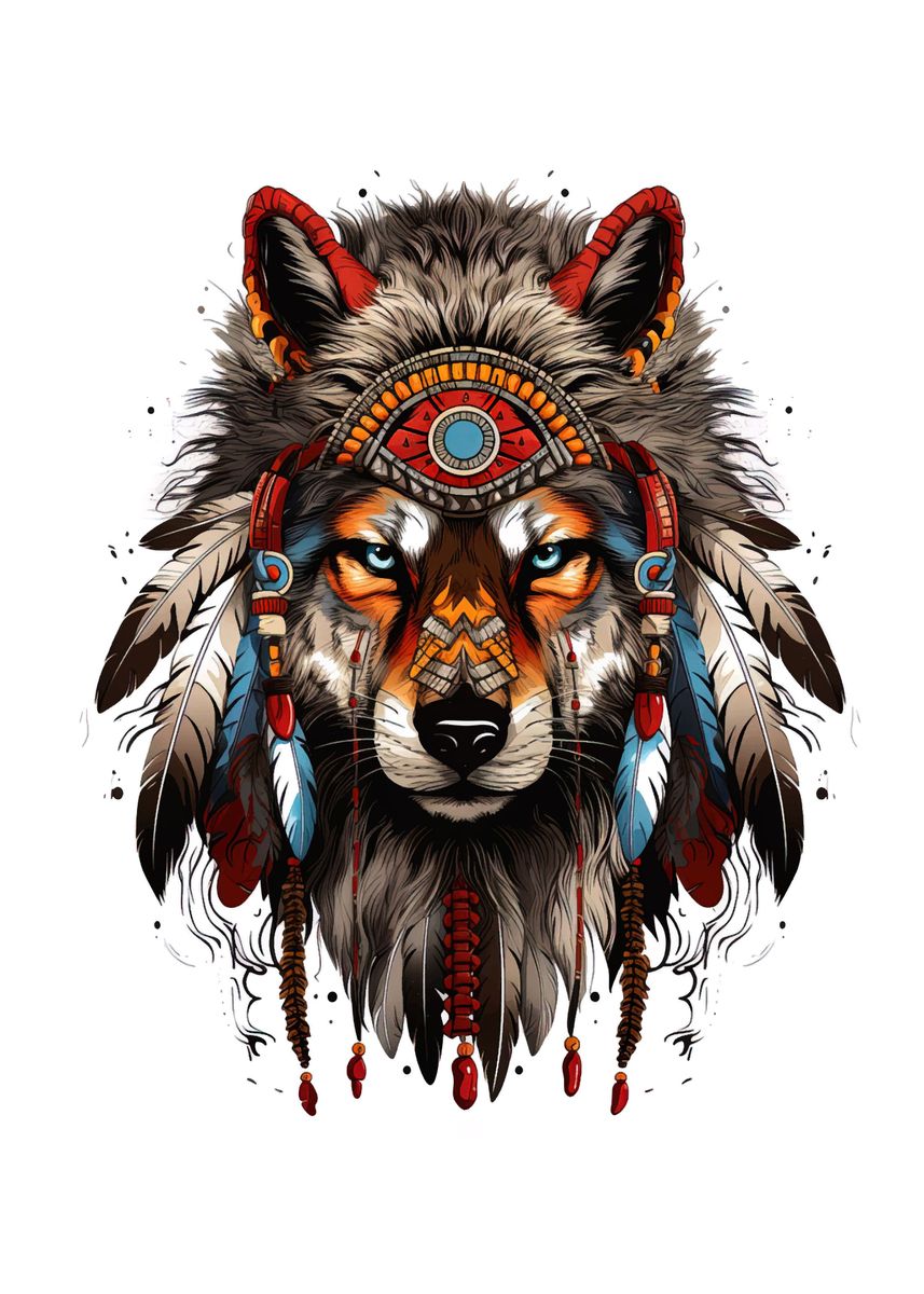 'native american wolf' Poster, picture, metal print, paint by Gabriel ...