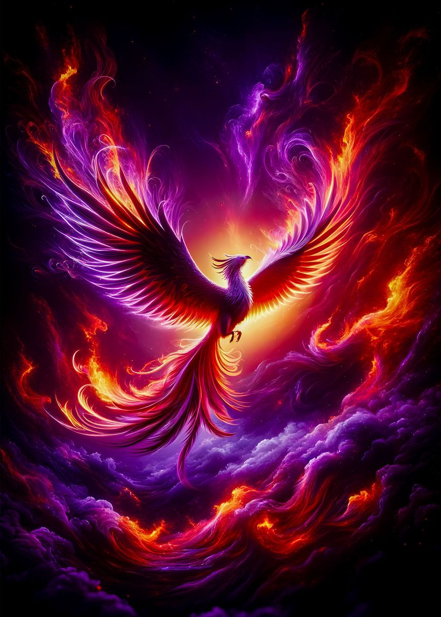 'Red and Purple Phoenix' Poster, picture, metal print, paint by Ruisu ...