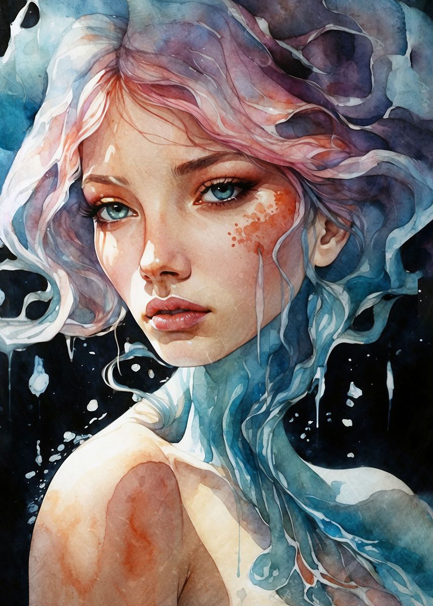 'Mermaid In Watercolor' Poster, picture, metal print, paint by Shroom ...