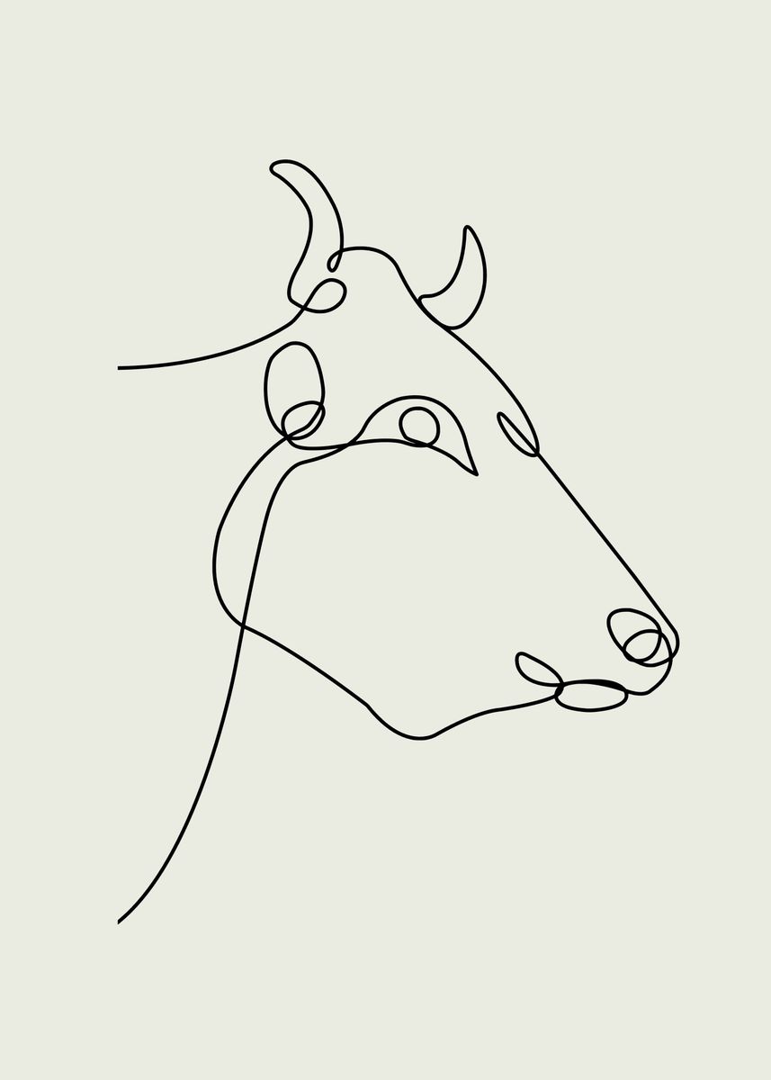 'Cow Line Art Minimal' Poster, picture, metal print, paint by Eline ...