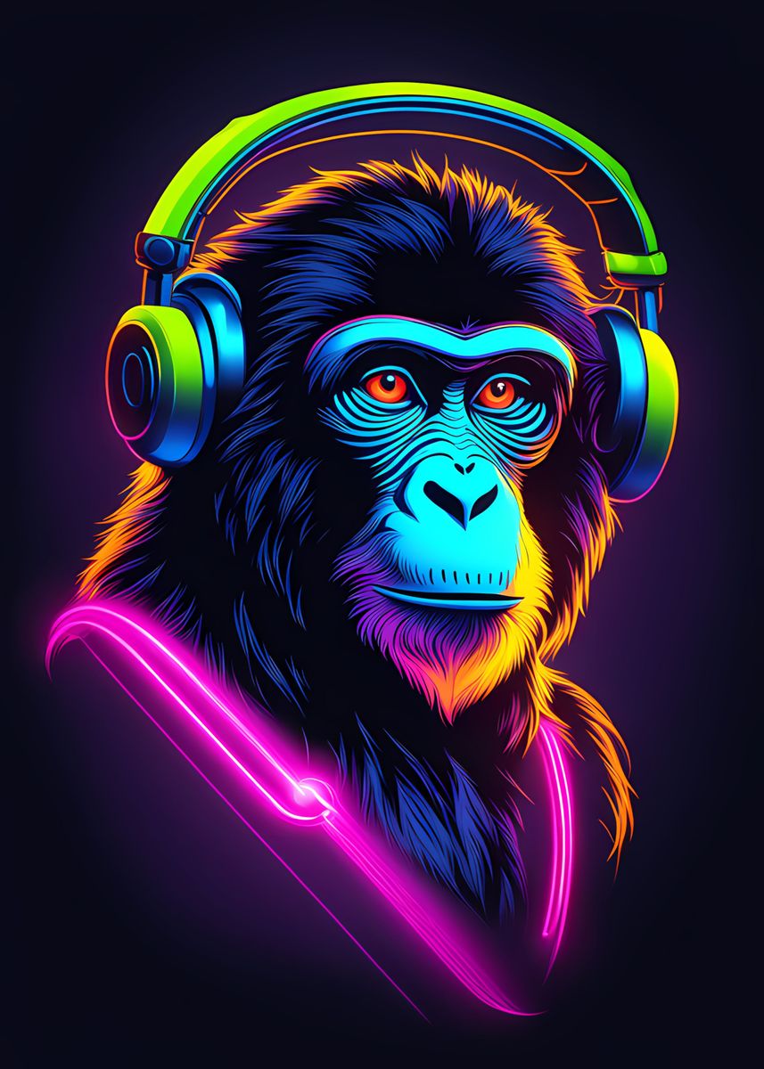'Neon Monkey' Poster, picture, metal print, paint by Dominustheus ...