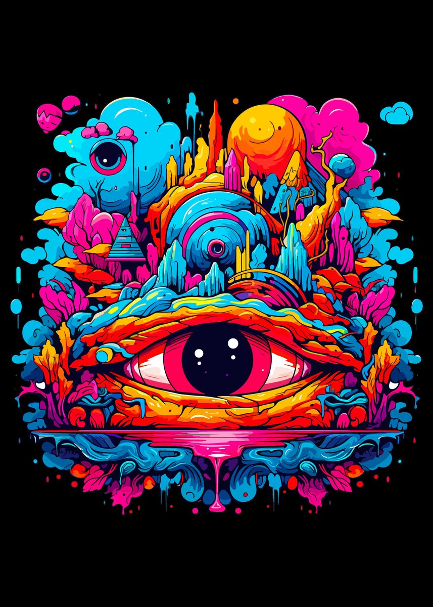 'Psychedelic Eye ' Poster, picture, metal print, paint by Berly | Displate