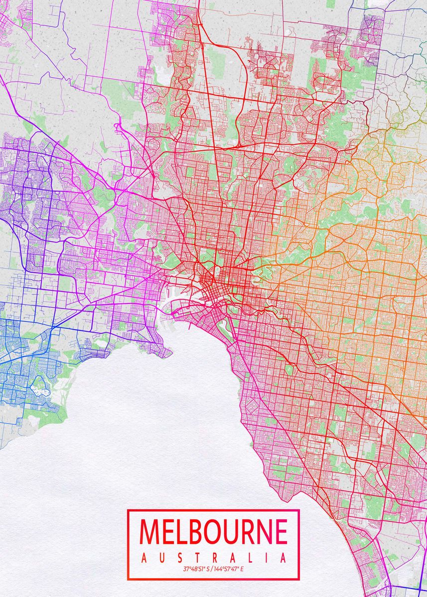 'Melbourne Map Colorful' Poster, picture, metal print, paint by deMAP ...