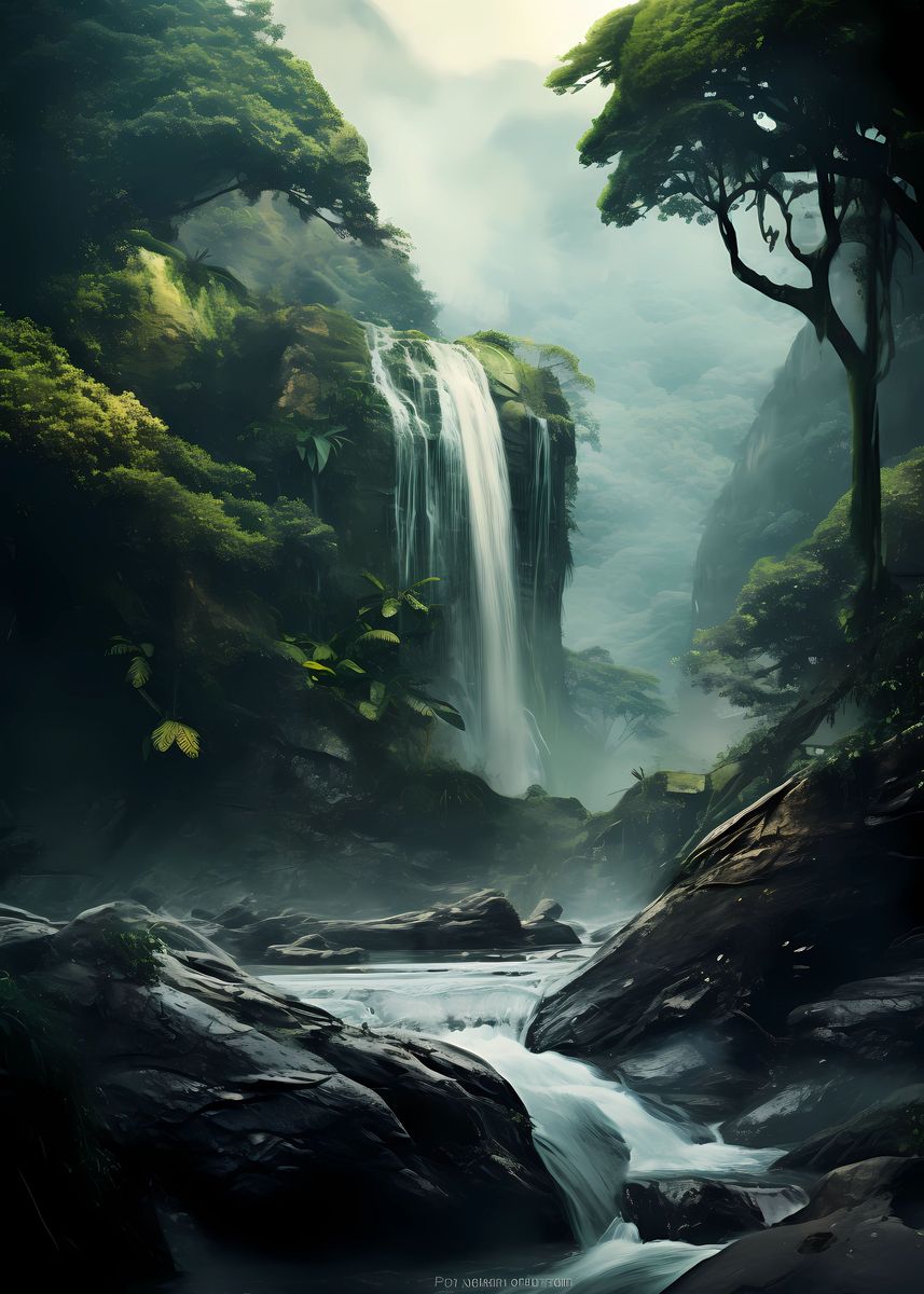 'The Jungle WaterFall' Poster, picture, metal print, paint by YELLOW ...