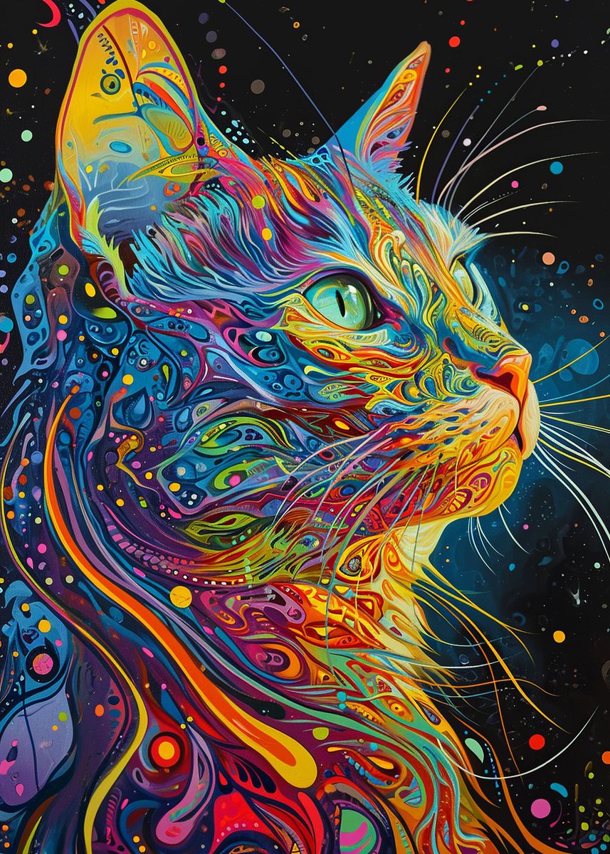 'Psychedelic Cat' Poster, picture, metal print, paint by Paint ...