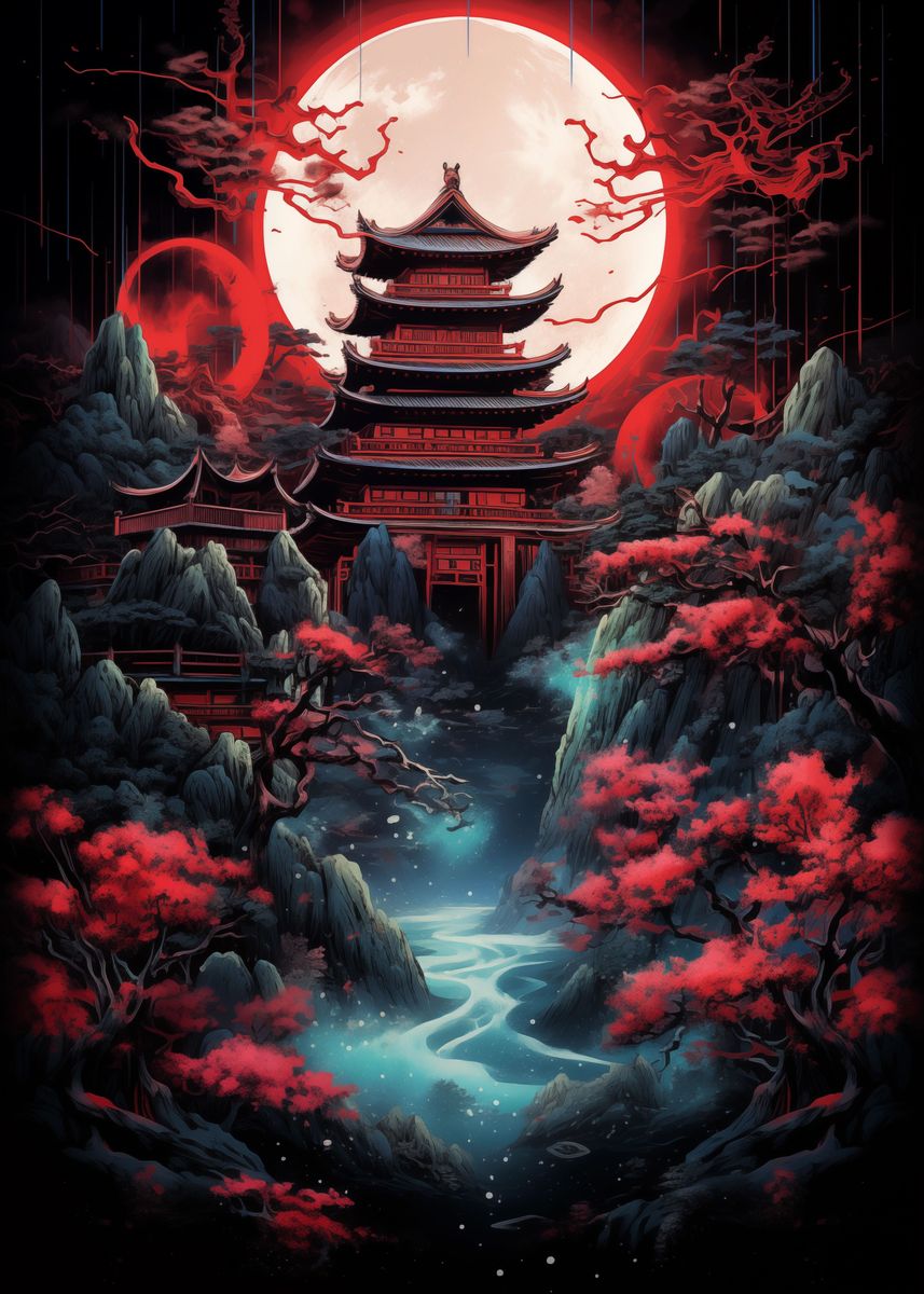 'Temple of Red' Poster, picture, metal print, paint by Fiorino Piscal ...