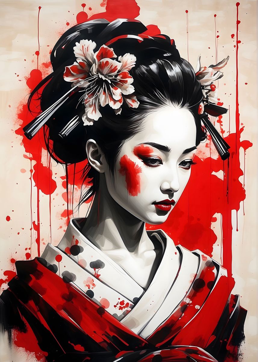 'Japan Geisha' Poster, picture, metal print, paint by Xăm Việt | Displate