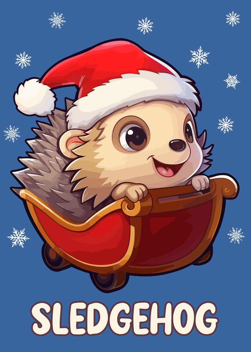 'Sledgehog on Sleigh' Poster, picture, metal print, paint by Mini ...