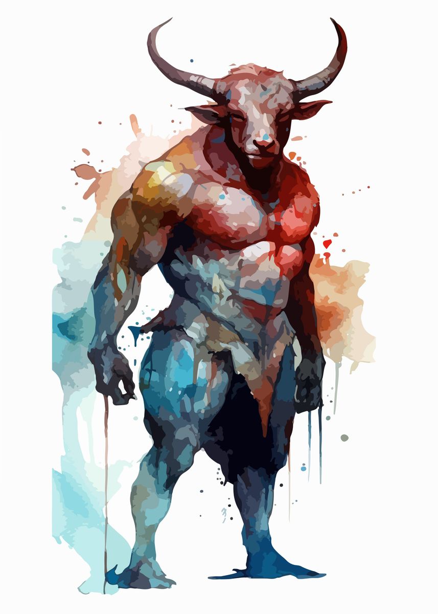 'Greek Minotaur Watercolor' Poster, picture, metal print, paint by ...