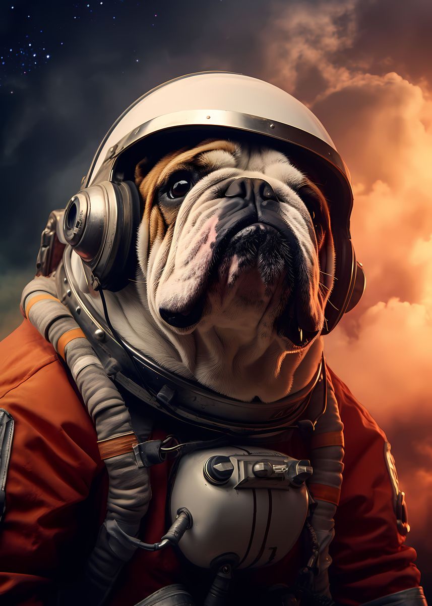 'Astronaut Bulldog Dog Nasa' Poster, picture, metal print, paint by ...
