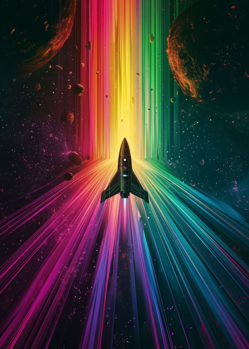 'Rainbow Space Rocket' Poster, picture, metal print, paint by Craig ...