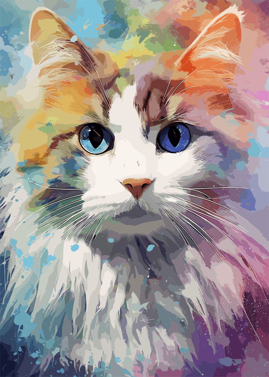 'cat painting' Poster, picture, metal print, paint by TsabitQeis | Displate