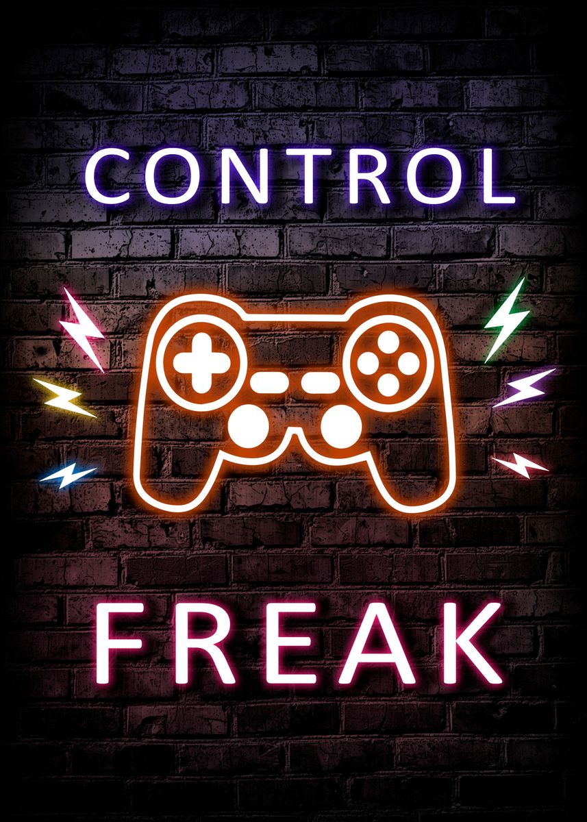 'Control Freak Gaming Neon ' Poster, picture, metal print, paint by ...