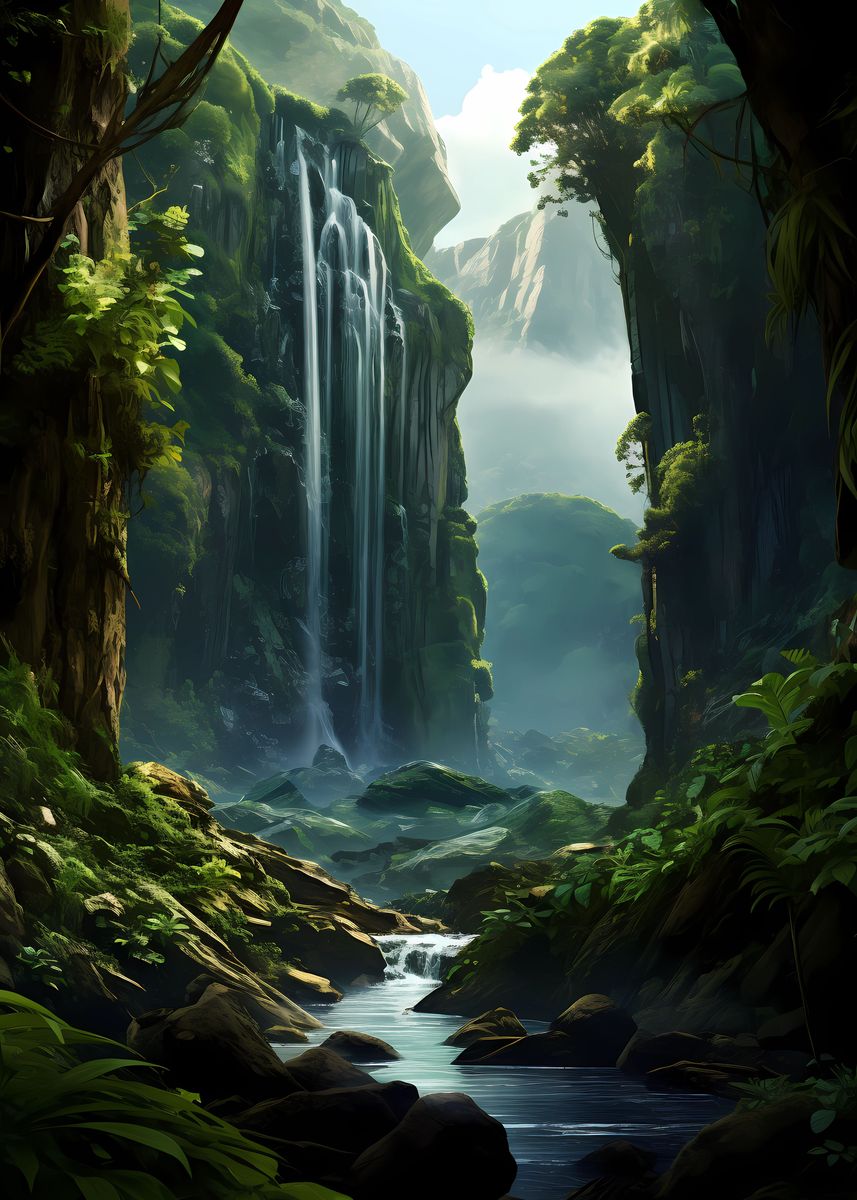 'The Jungle WaterFall' Poster, picture, metal print, paint by YELLOW ...
