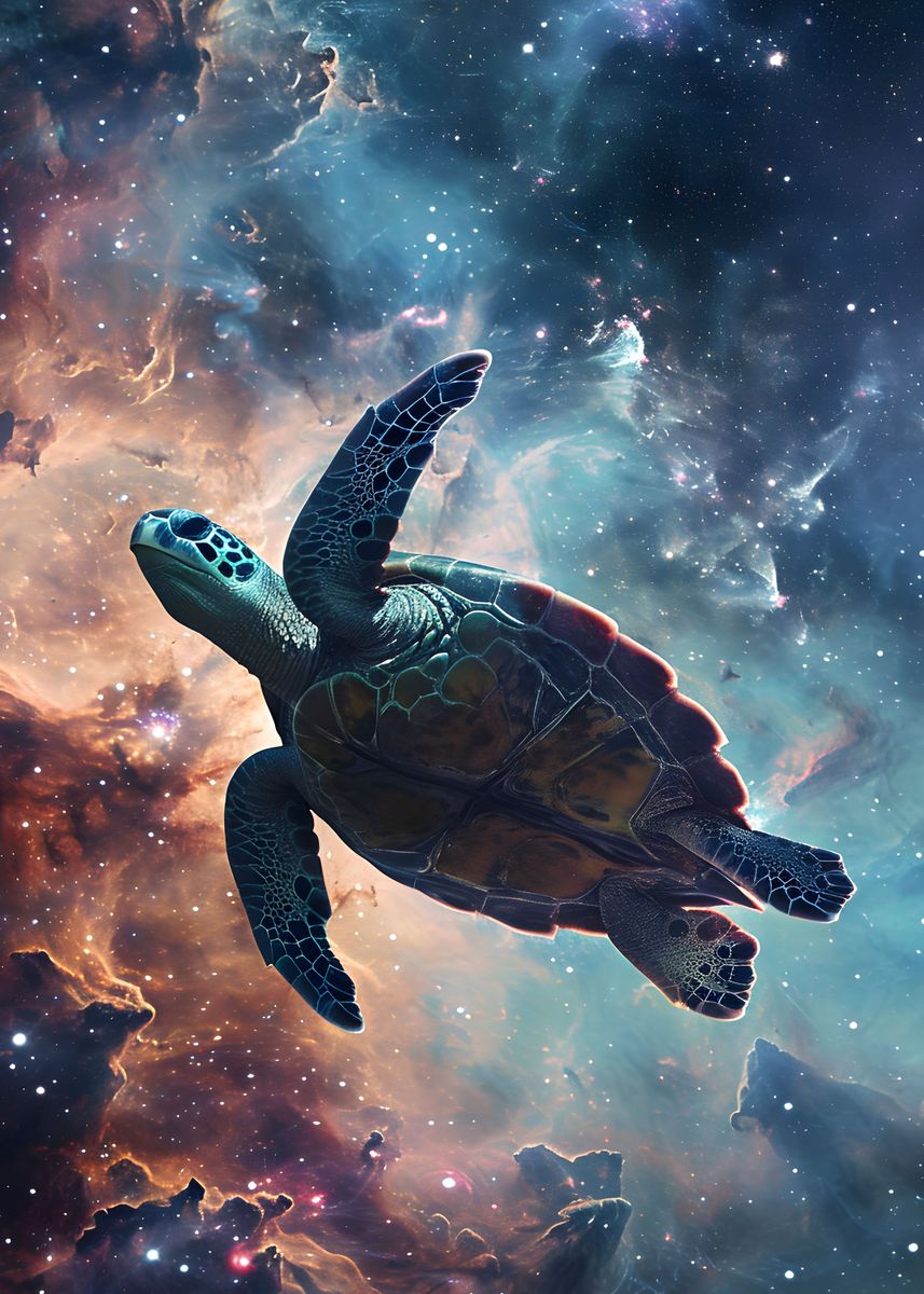 'leatherback turtle galaxy' Poster, picture, metal print, paint by ...