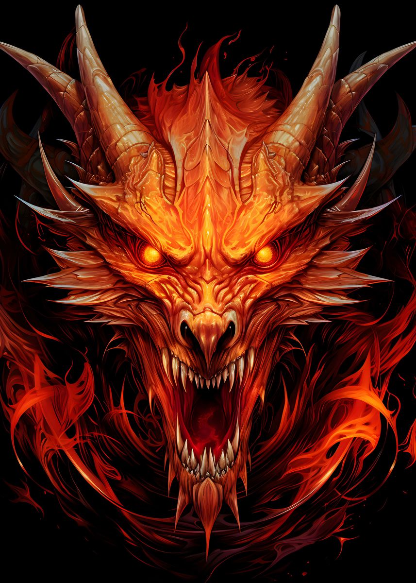 'Legendary King Fire Dragon' Poster, picture, metal print, paint by ...