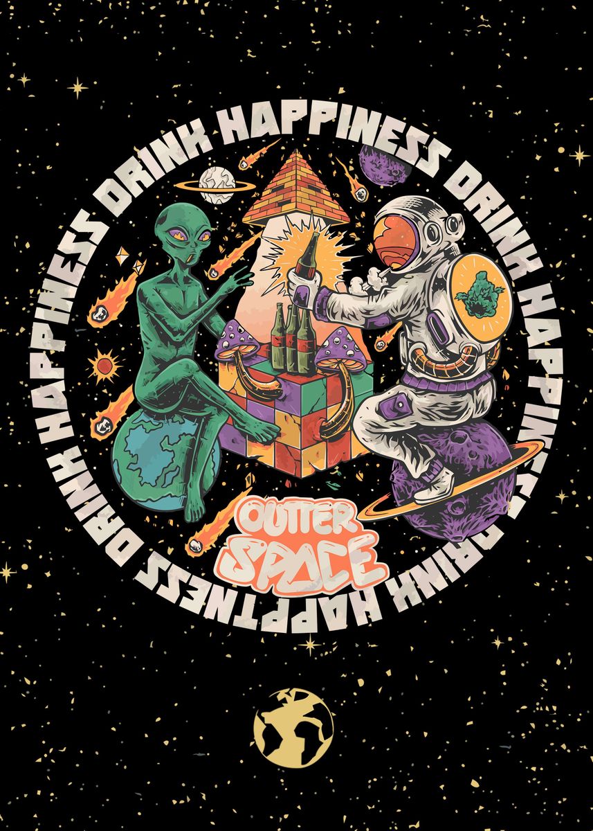 'Drink with Alien' Poster, picture, metal print, paint by Keiji ...