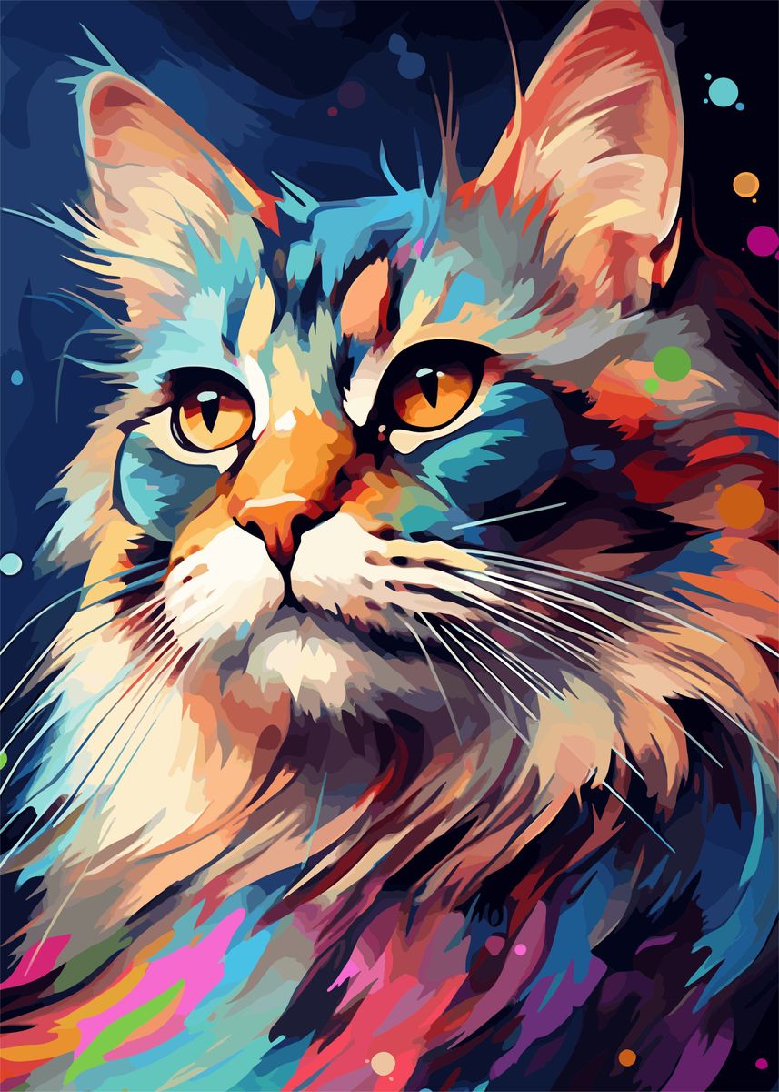 'cat patinting' Poster, picture, metal print, paint by TsabitQeis ...