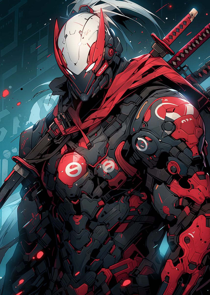 'Cyborg Samurai' Poster, picture, metal print, paint by Hako | Displate