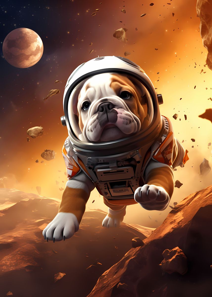 'Astronaut Bulldog Puppy' Poster, picture, metal print, paint by ...