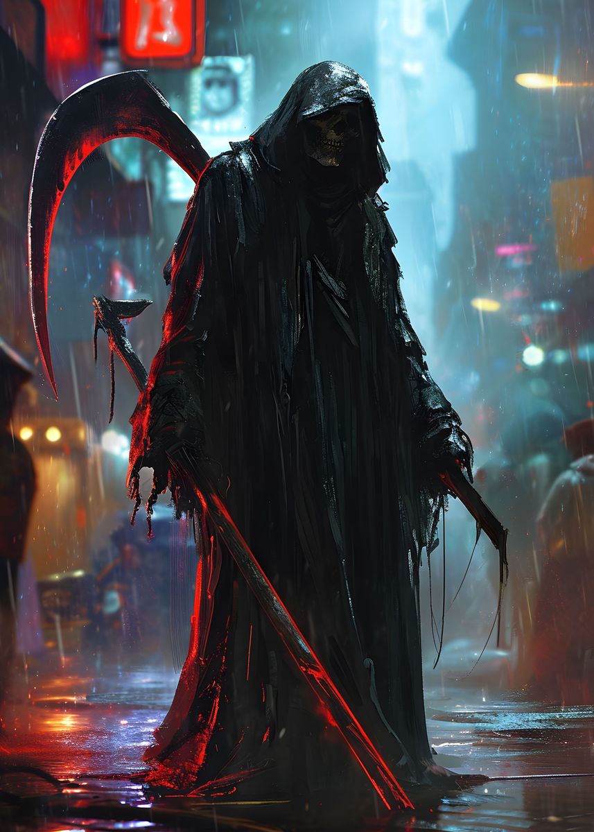 'Grim Reaper Cyberpunk Deco' Poster, picture, metal print, paint by ...