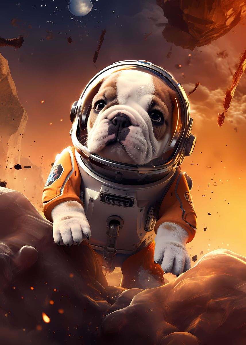 'Astronaut Bulldog Puppy' Poster, picture, metal print, paint by ...