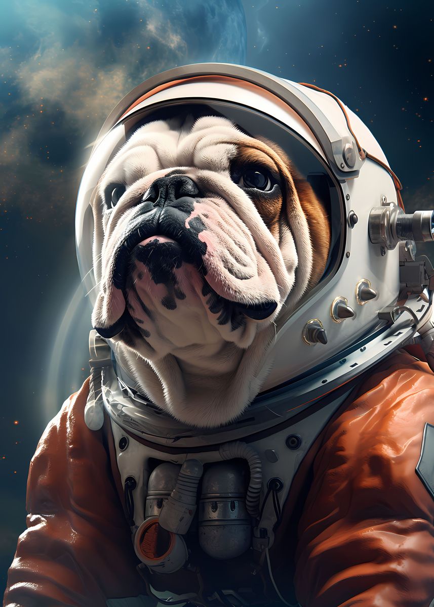 'Astronaut Bulldog Dog Nasa' Poster, picture, metal print, paint by ...