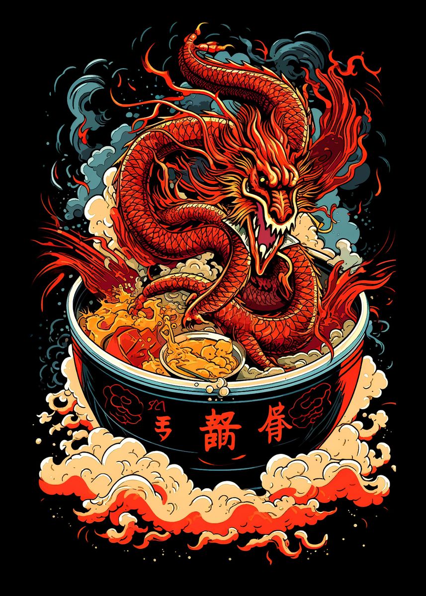 'Dragon Ramen Japan' Poster, picture, metal print, paint by Mike Stand ...