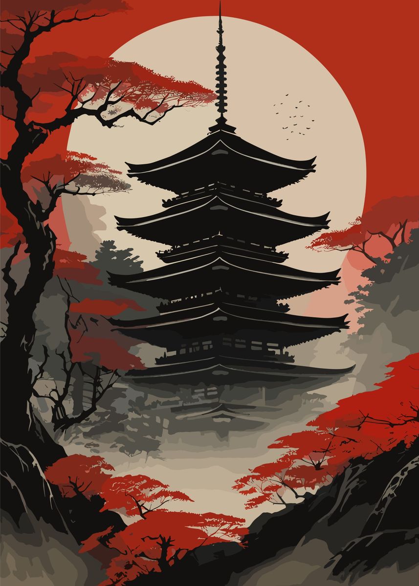 'Japanese Temple' Poster, picture, metal print, paint by Batrisyia ...