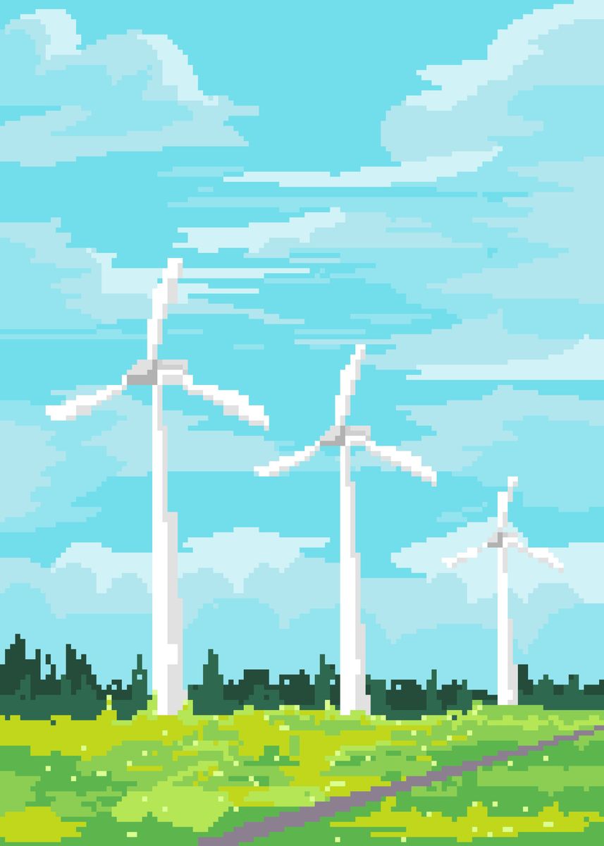 'Windmill Pixel Scenery' Poster, picture, metal print, paint by Eki D ...
