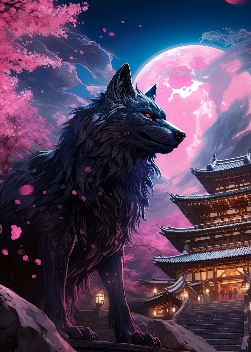 'wolf cherry blossom' Poster, picture, metal print, paint by Patsy ...