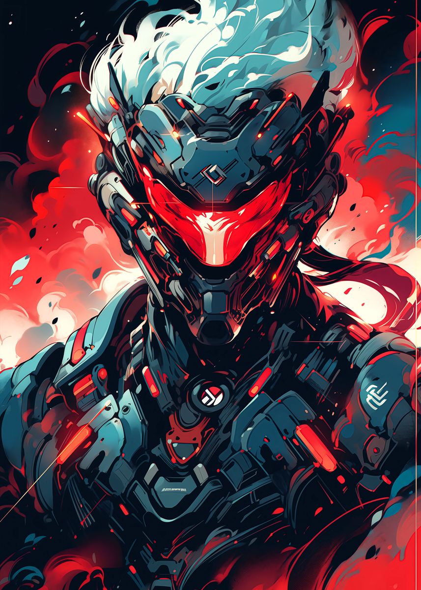'Cyborg Samurai' Poster, picture, metal print, paint by Hako | Displate