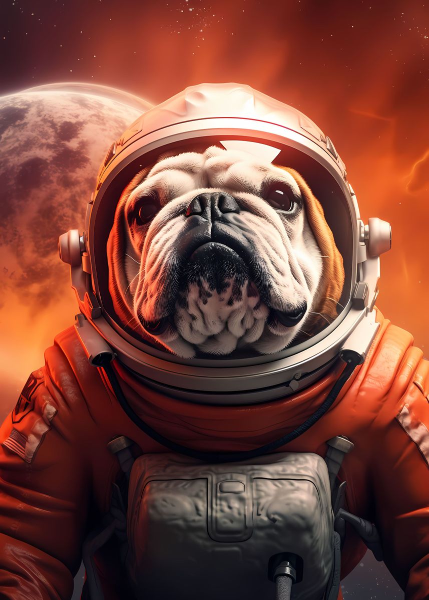 'Astronaut Bulldog Puppy' Poster, picture, metal print, paint by ...