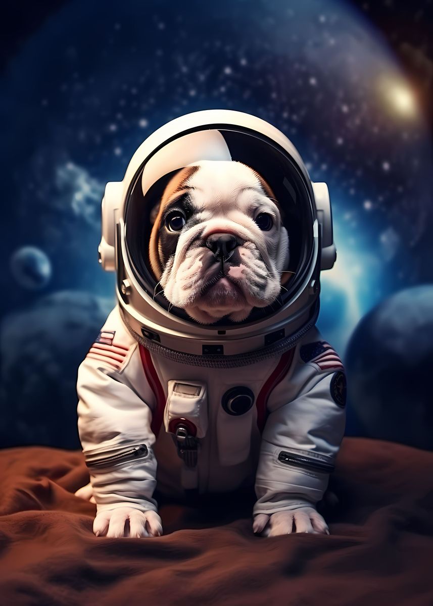'Astronaut Bulldog Puppy' Poster, picture, metal print, paint by ...