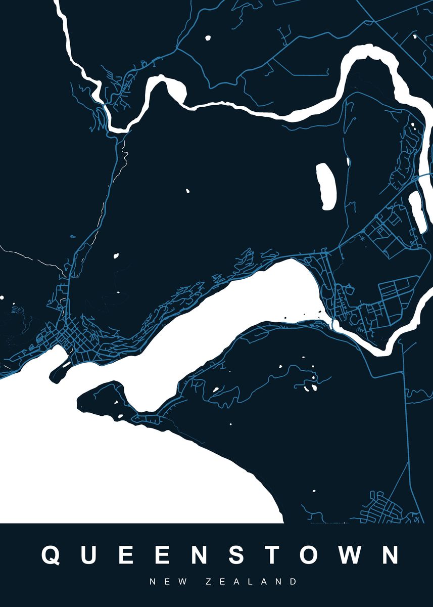 'MAP QUEENSTOWN NEW ZEALAND' Poster, picture, metal print, paint by ...