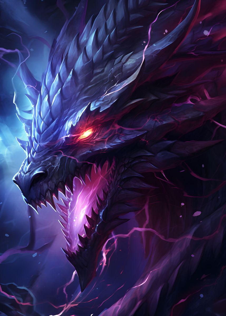 'Blue Dragon Glowing Eyes' Poster, picture, metal print, paint by ...