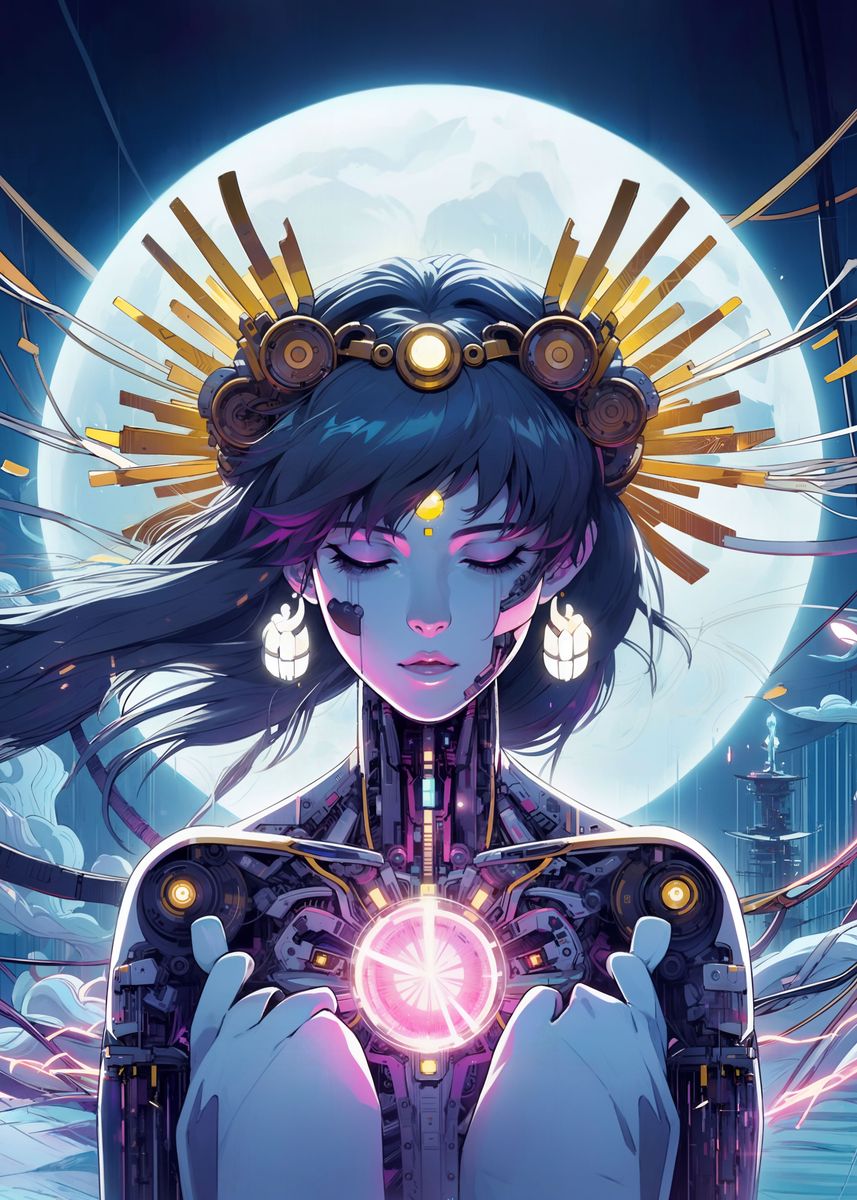 'Cybernetic night princess' Poster, picture, metal print, paint by ...