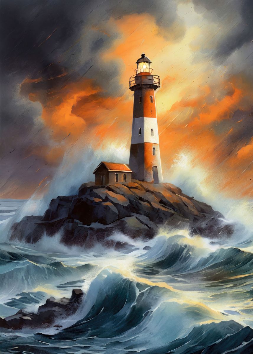 'Sunset At Lighthouse' Poster, picture, metal print, paint by Florian ...