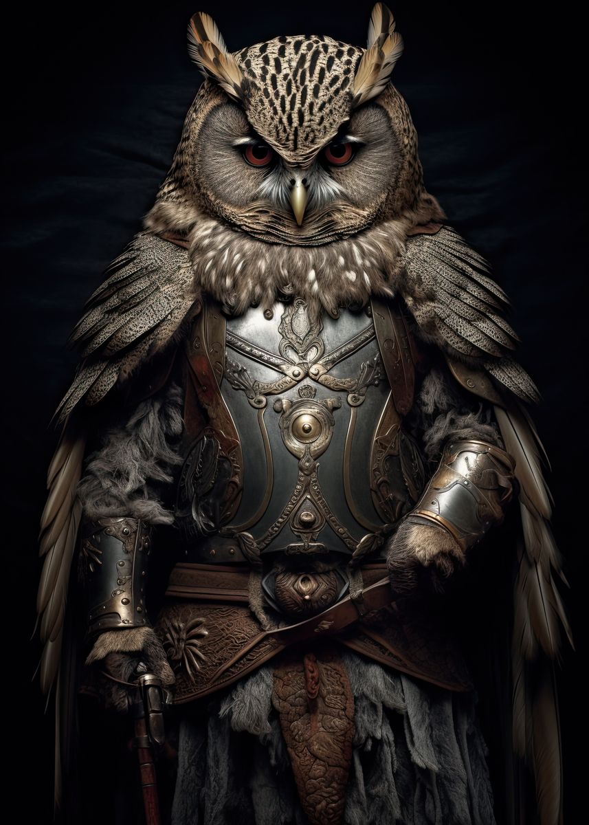 'Warrior Owl' Poster, picture, metal print, paint by NapArt | Displate