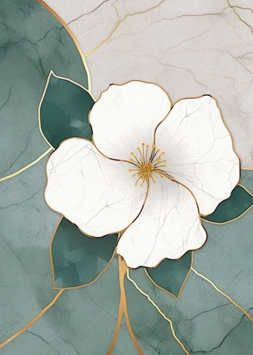 'Flower Abstract Gold Decor' Poster, picture, metal print, paint by ...