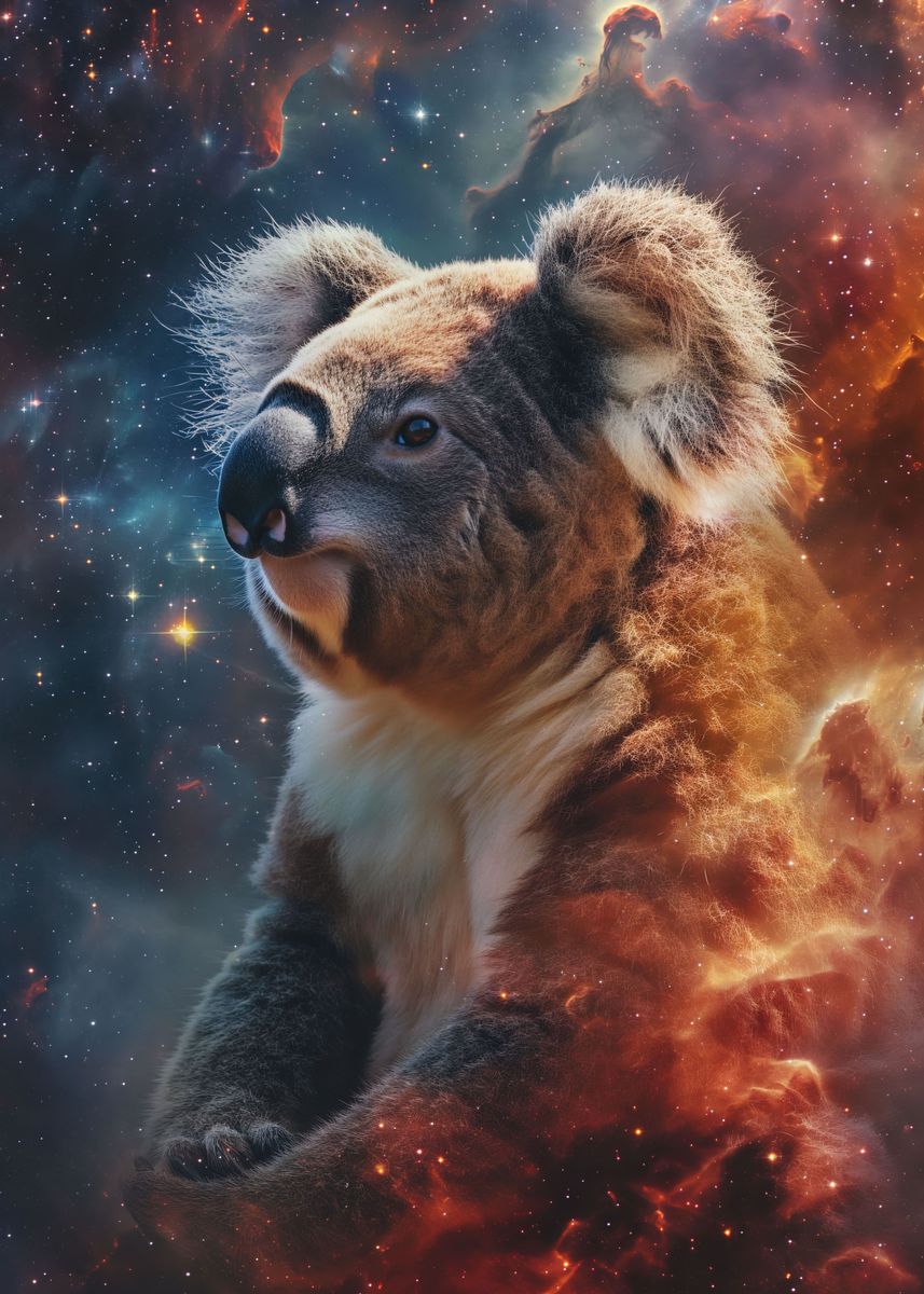 'Cosmic Nebula Koala' Poster, picture, metal print, paint by HyperArt | Displate