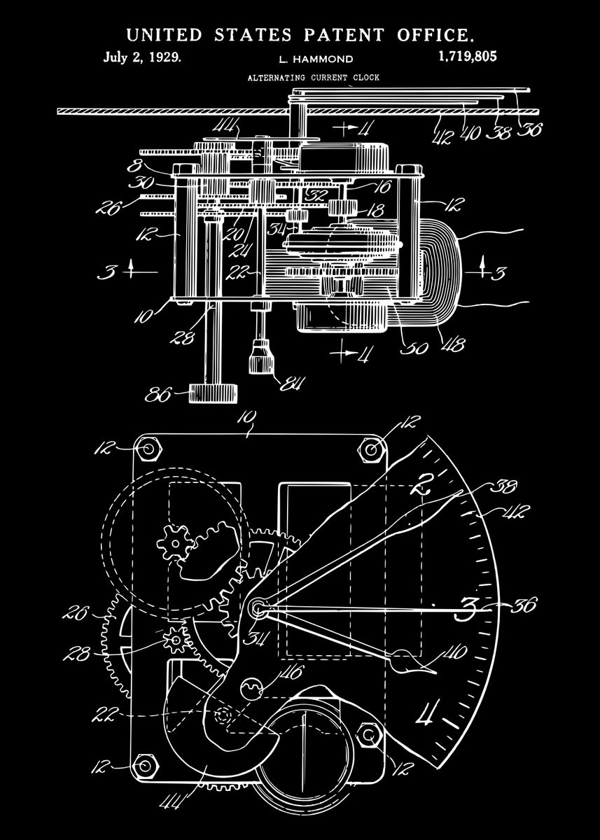 'Clock Patent' Poster, picture, metal print, paint by Sam Kal | Displate