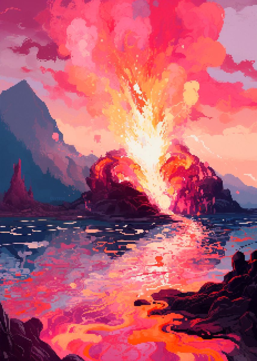 'Lava Pixel Art Nature' Poster, picture, metal print, paint by LVTFCO ...