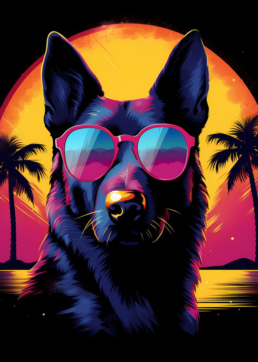 'Miami Vice German Shepherd' Poster, picture, metal print, paint by ...