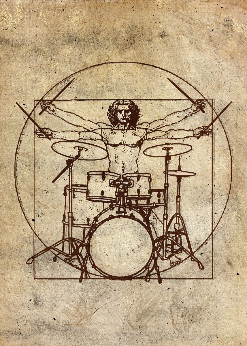 'Vitruvian Rock Drummer Man' Poster, picture, metal print, paint by ...
