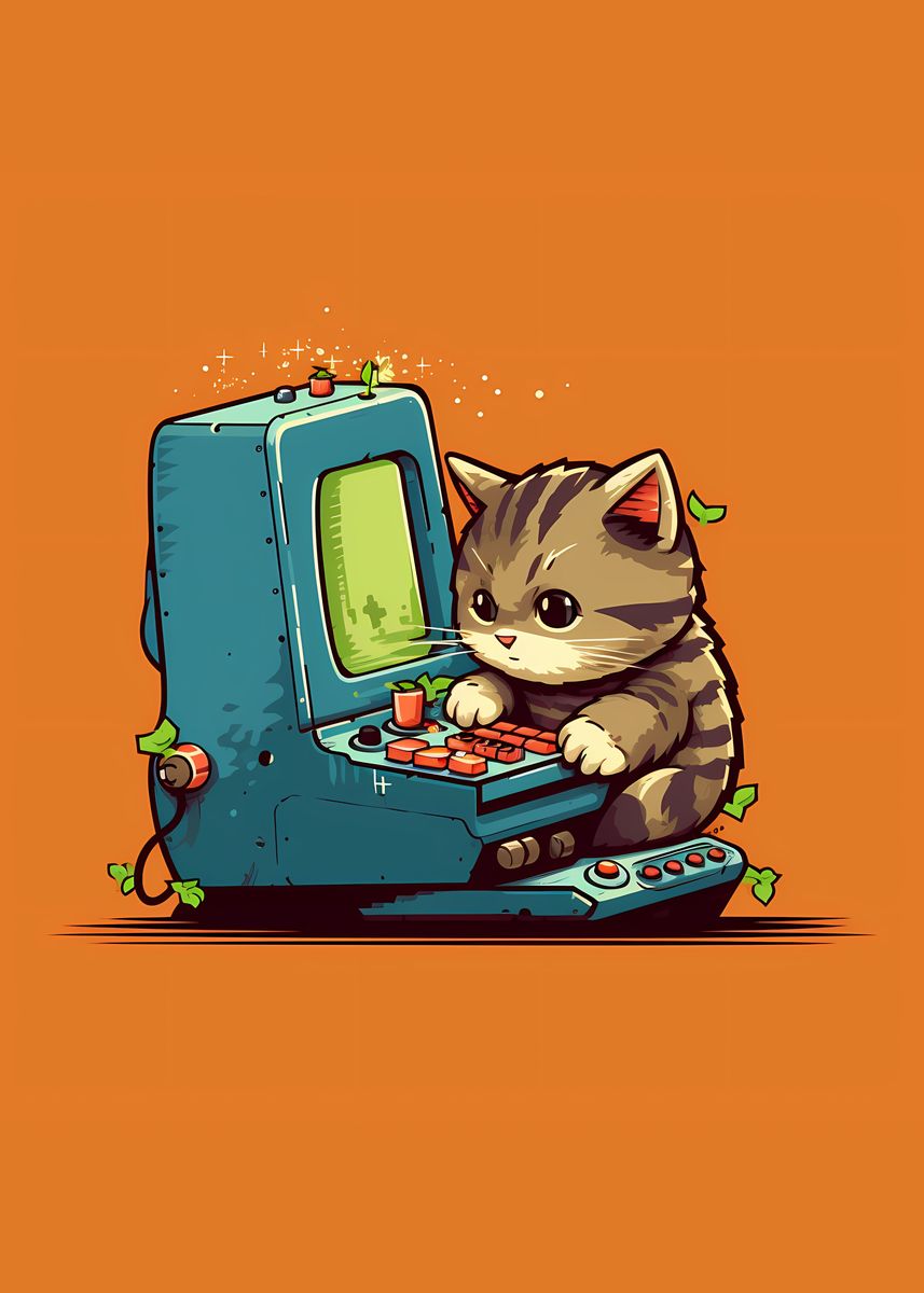 'cat and playing games' Poster, picture, metal print, paint by Artistic ...